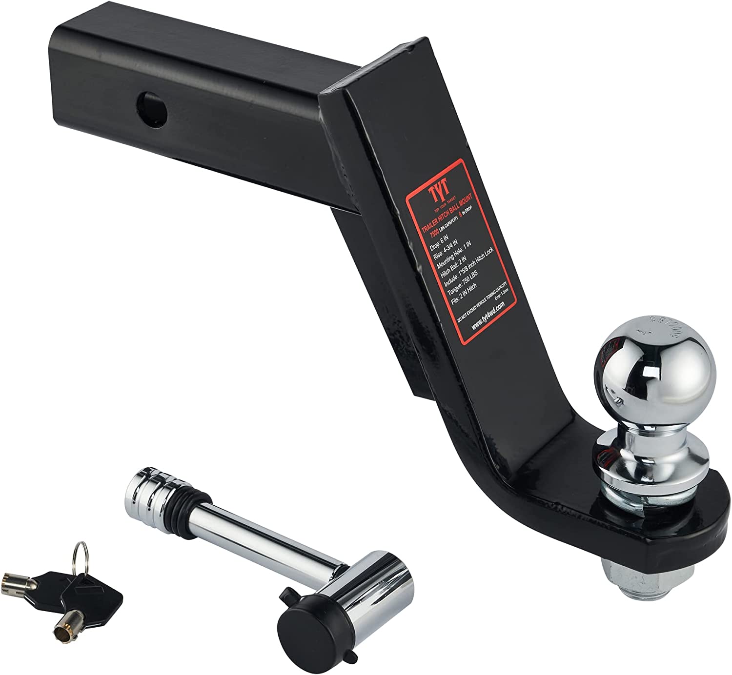 TYT Trailer Hitch Mount with 2" Ball,6000 lbs,6" Drop,4-3/4" Rise,Free ...