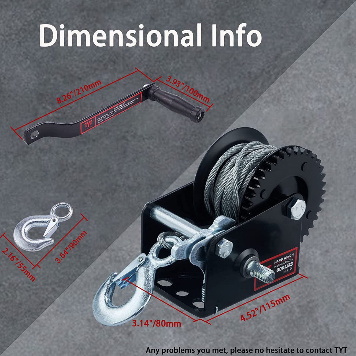 TYT 600LB Boat Trailer Winch with 6M Steel Wire, Hardened Steel Gear H ...